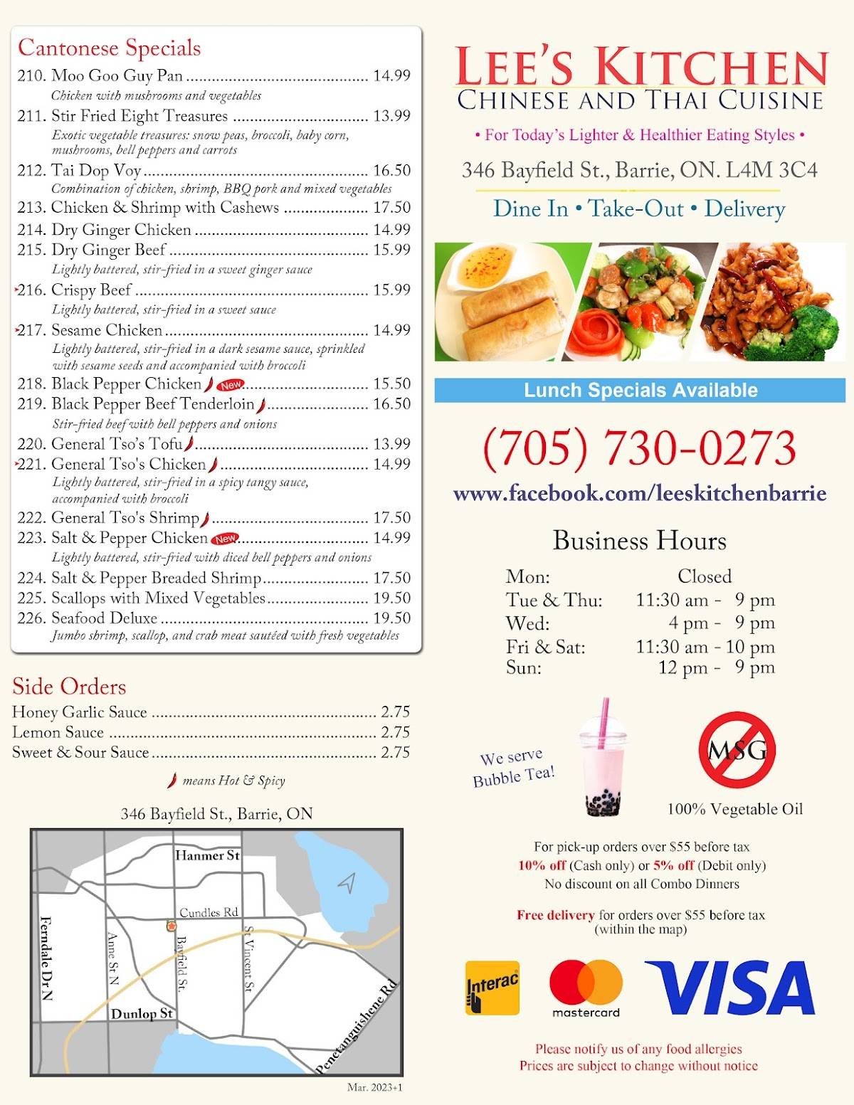 Menu at Lee's Kitchen Chinese & Thai Cuisine restaurant, Barrie