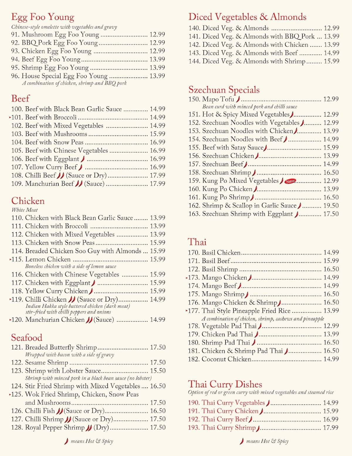 Menu at Lee's Kitchen Chinese & Thai Cuisine restaurant, Barrie