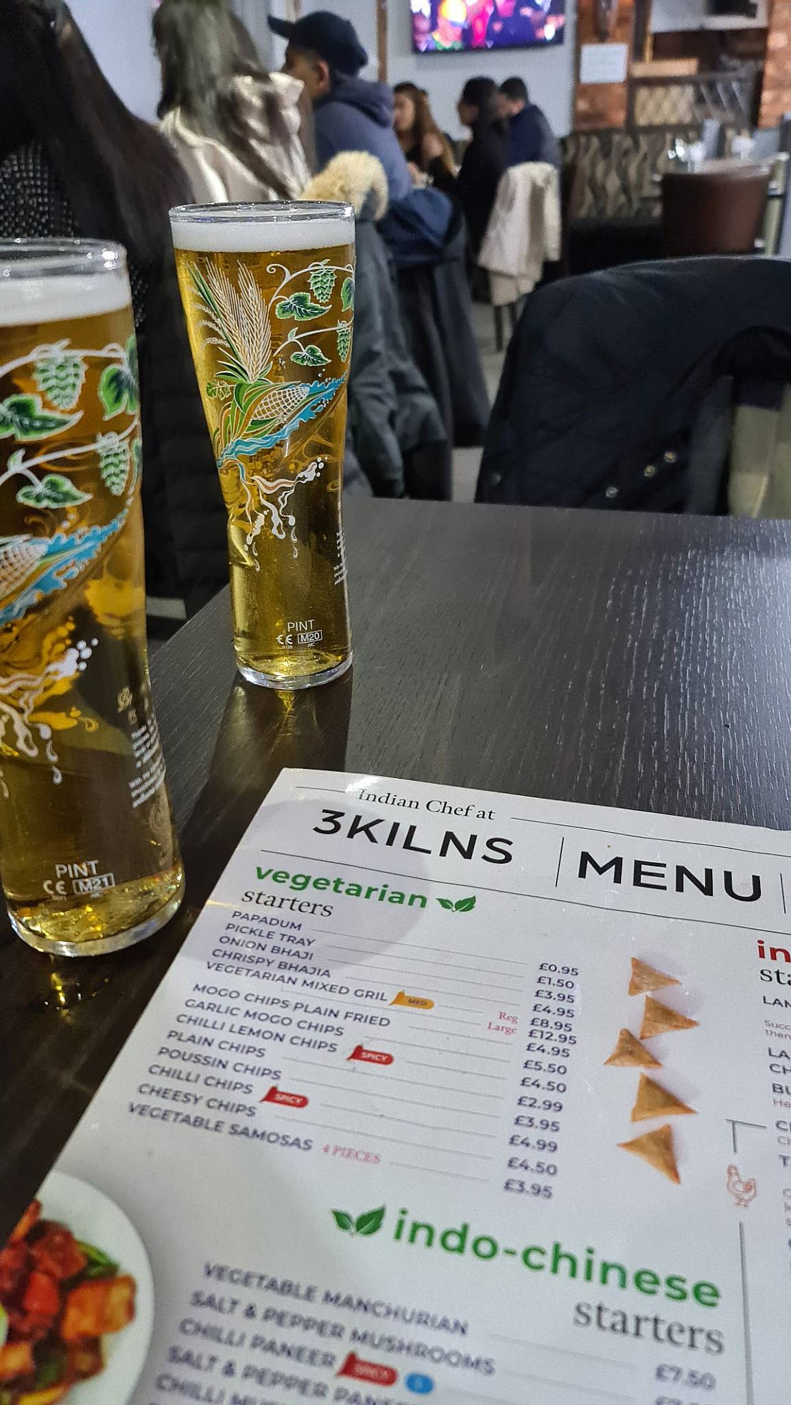 Menu at Three Kilns restaurant, Leicester