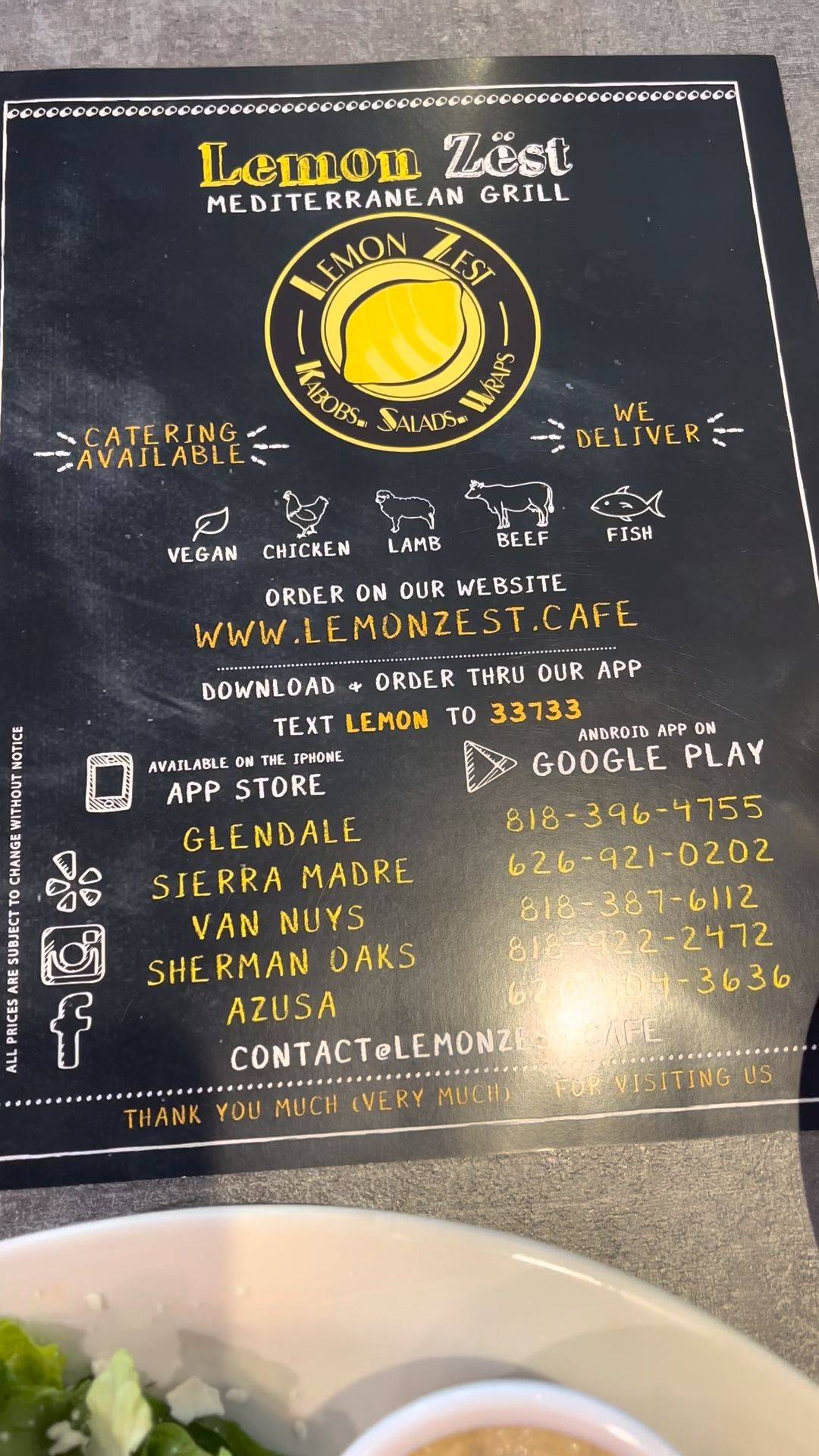Menu at Lemón Zëst pub & bar, Azusa