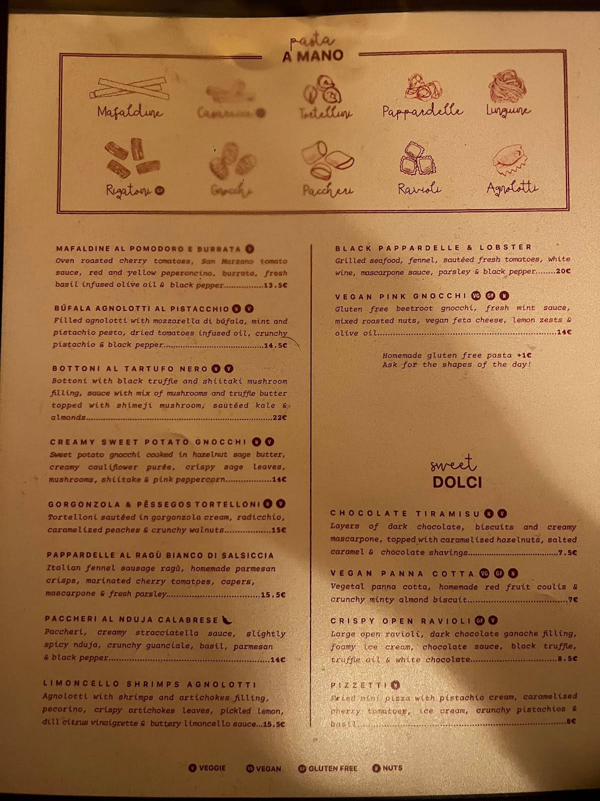 Menu at Leonetta restaurant, Lisbon