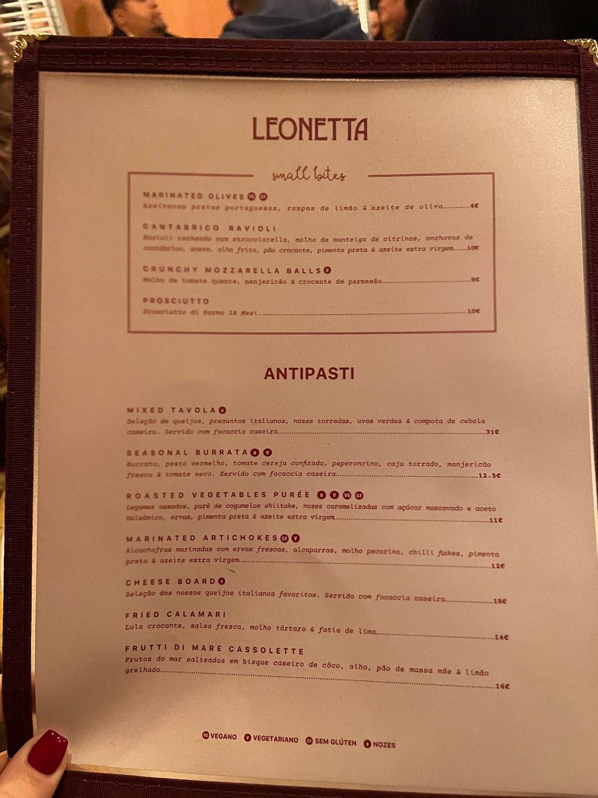 Menu em Leonetta restaurante, Lisboa