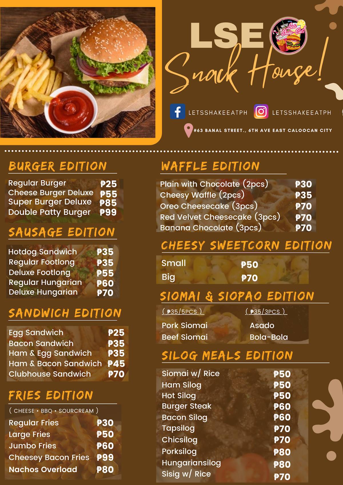 Menu at Let’s Shake Eat restaurant, Caloocan