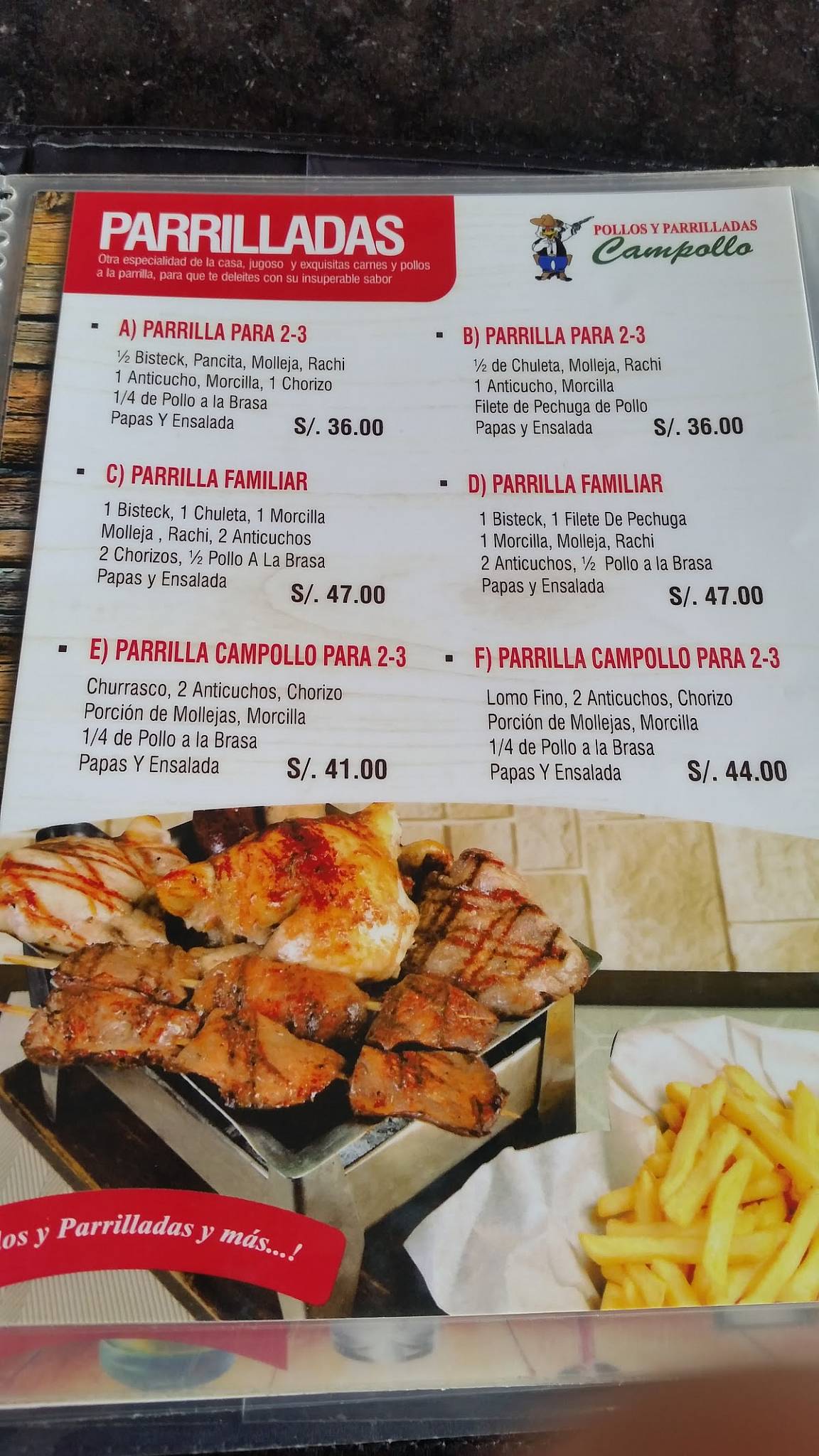 Carta del restaurante El Campollo, Lima, Av. República del Venezuela 892
