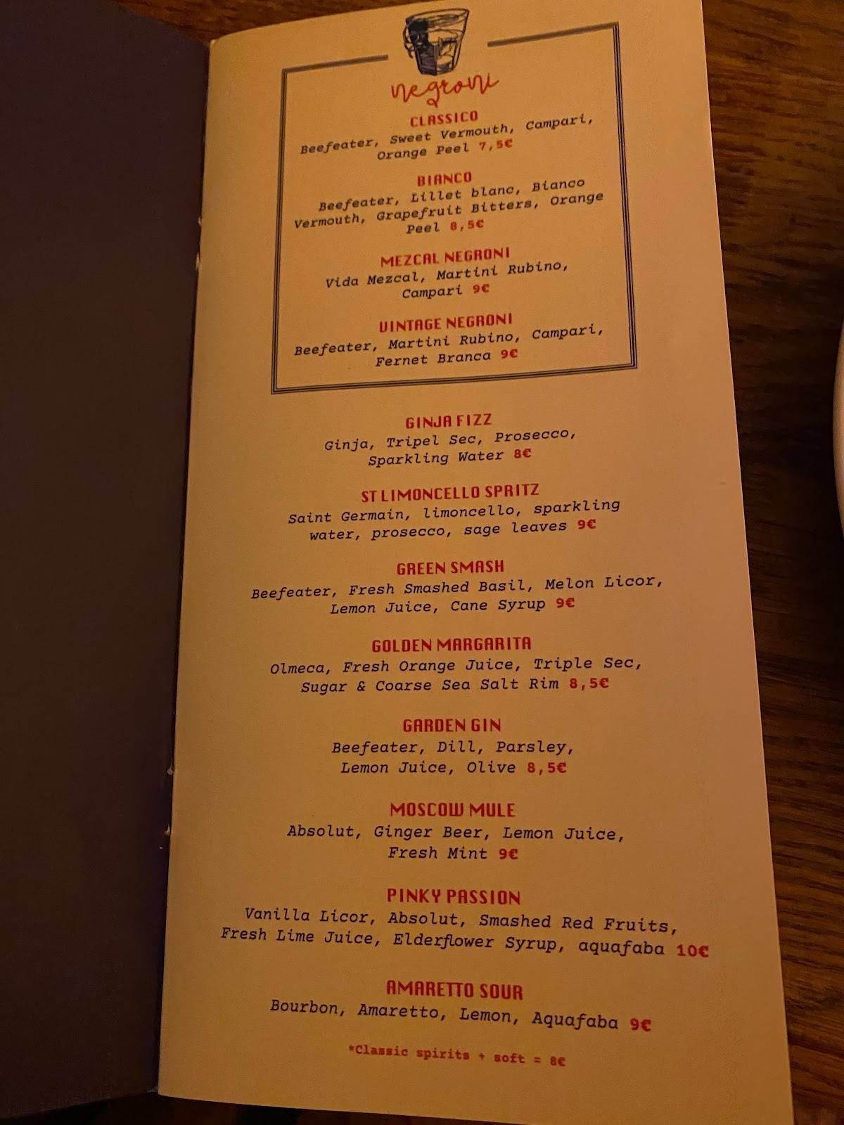 Menu at Leonetta restaurant, Lisbon