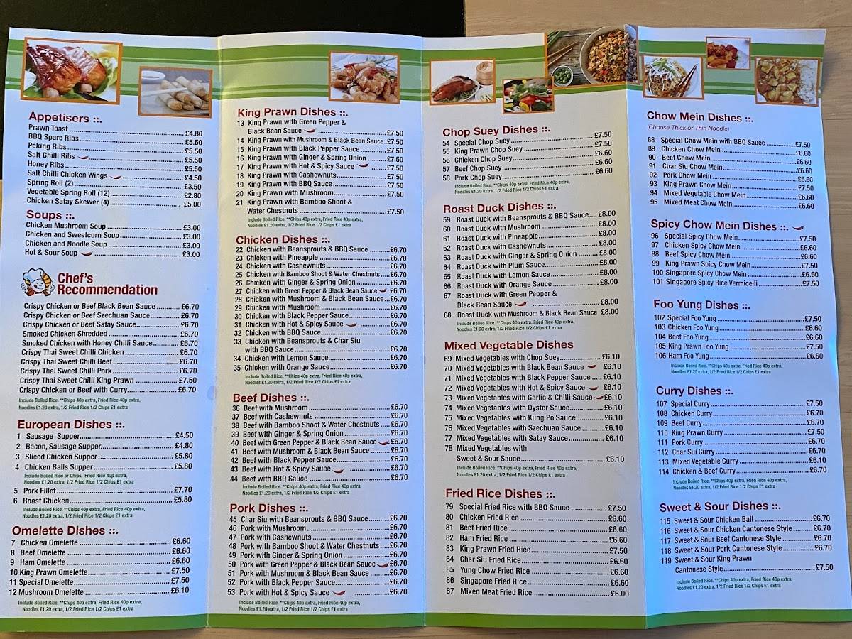 Menu at Maxim's fast food, Lisburn