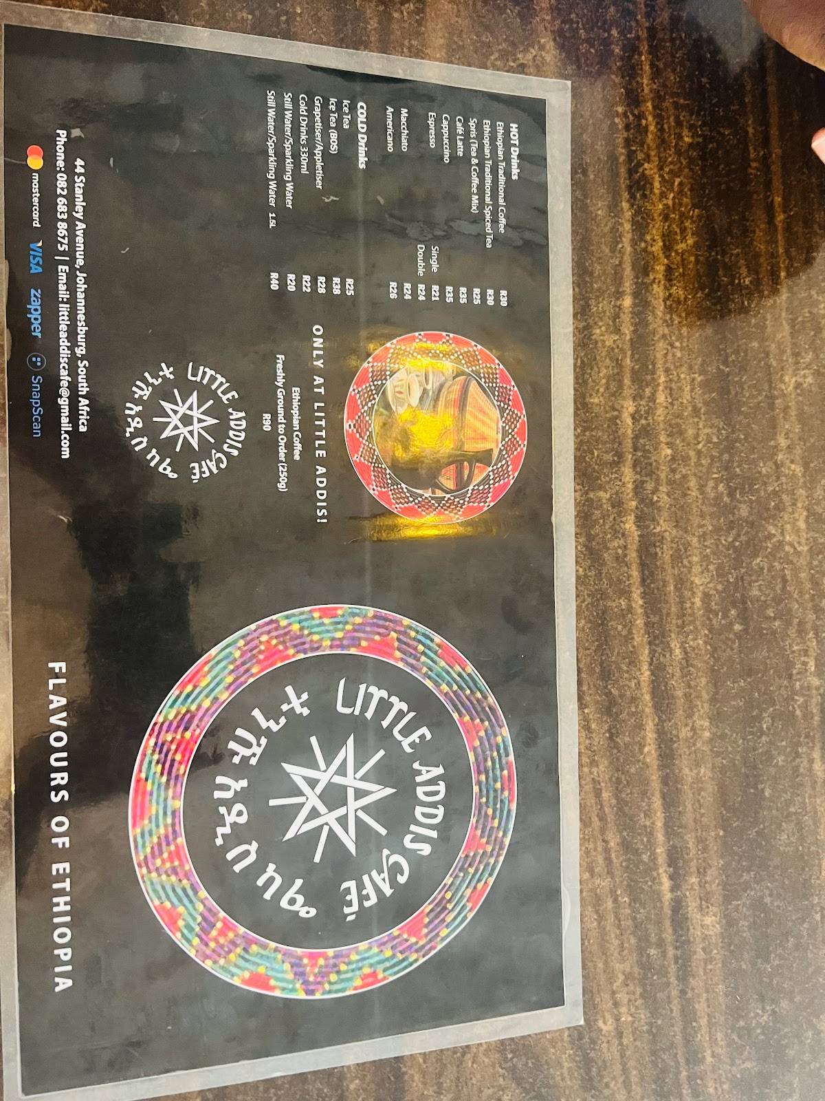 Menu at Little Addis Cafe, Johannesburg, 41 Stanley Ave