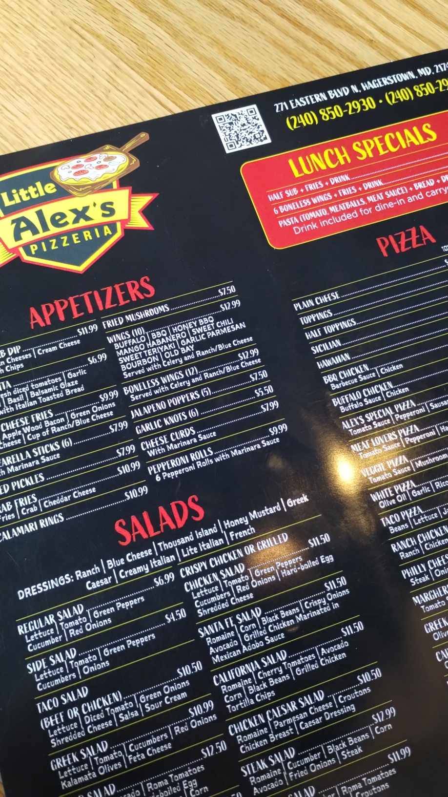 Menu at Little Alex's Pizzeria, Hagerstown