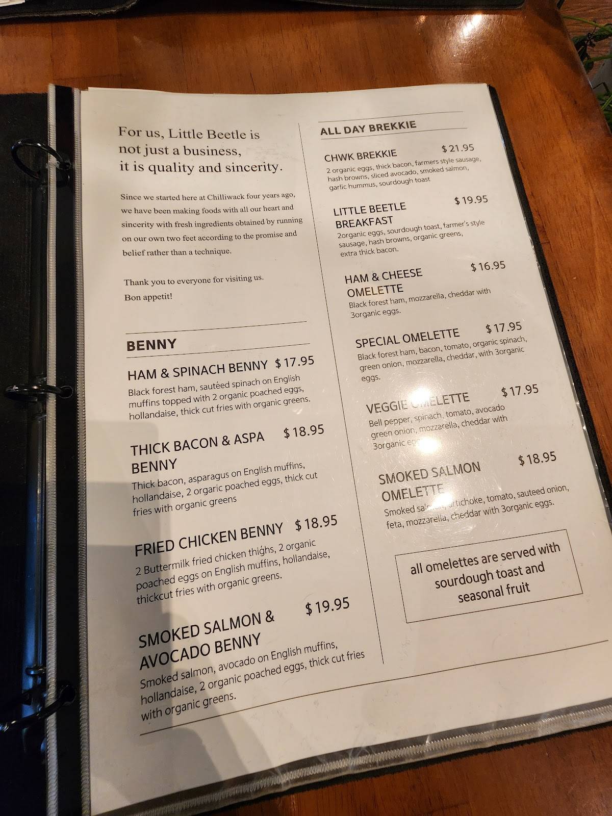 Menu at Little Beetle restaurant, Chilliwack