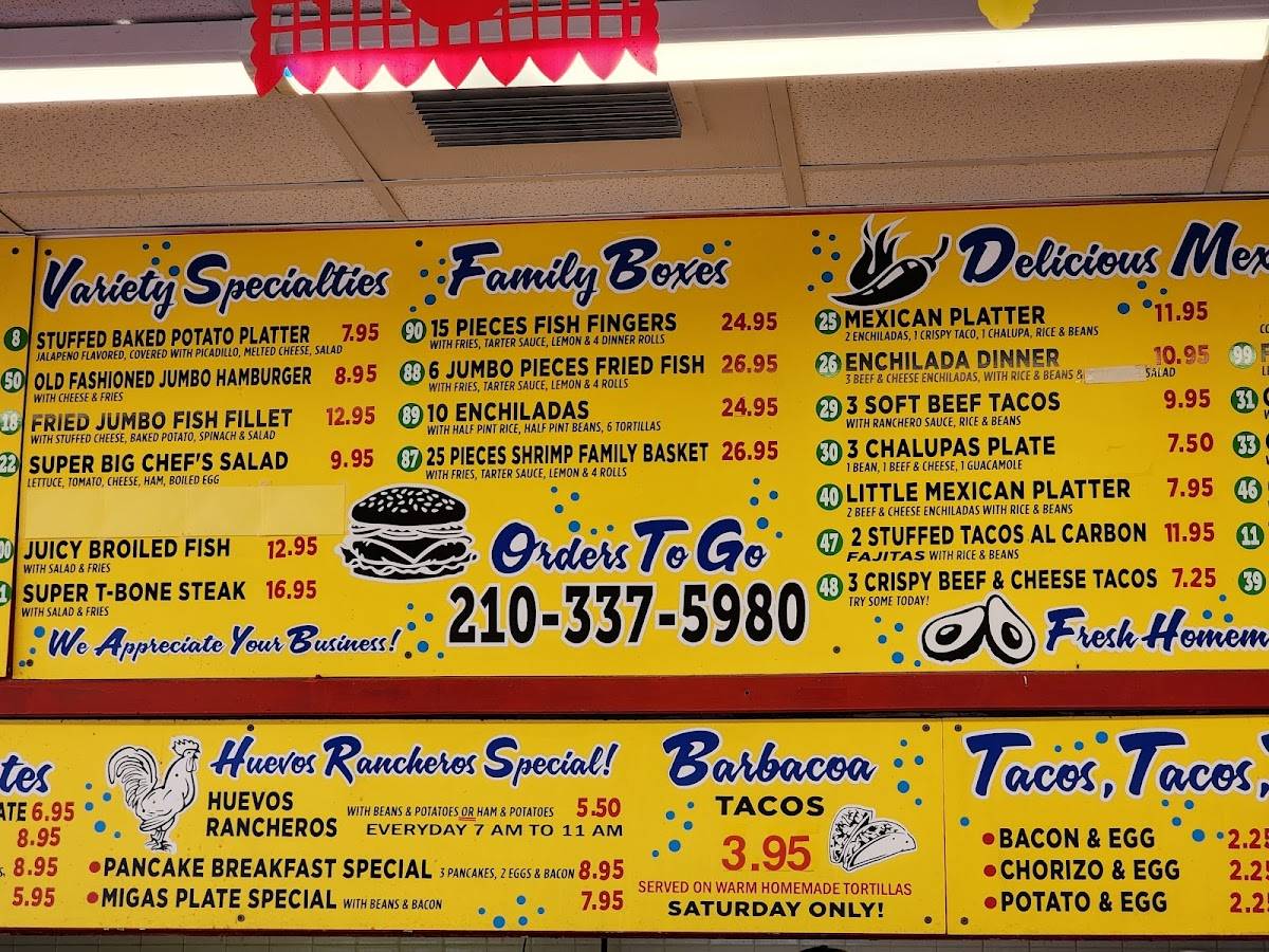 Menu at Little Fish Factory restaurant, San Antonio