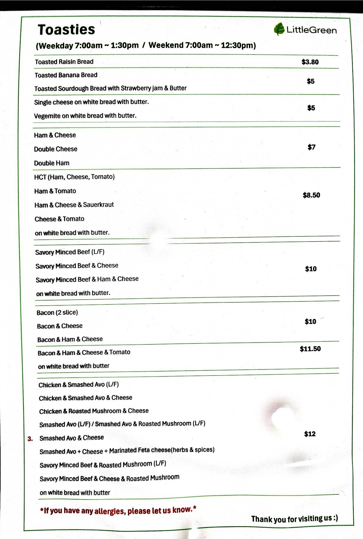 Menu at Little Green Cafe, Upper Mount Gravatt