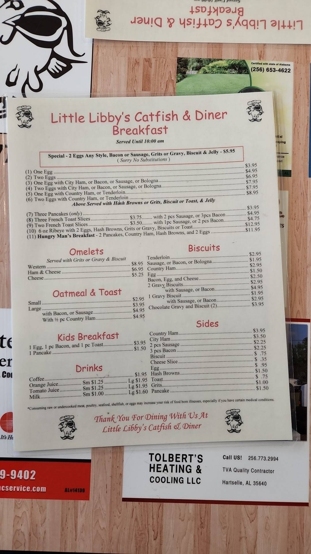 Menu at Little Libby's Catfish restaurant, Madison