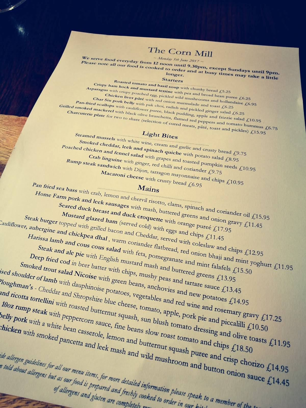 Menu at The Corn Mill pub & bar, Llangollen
