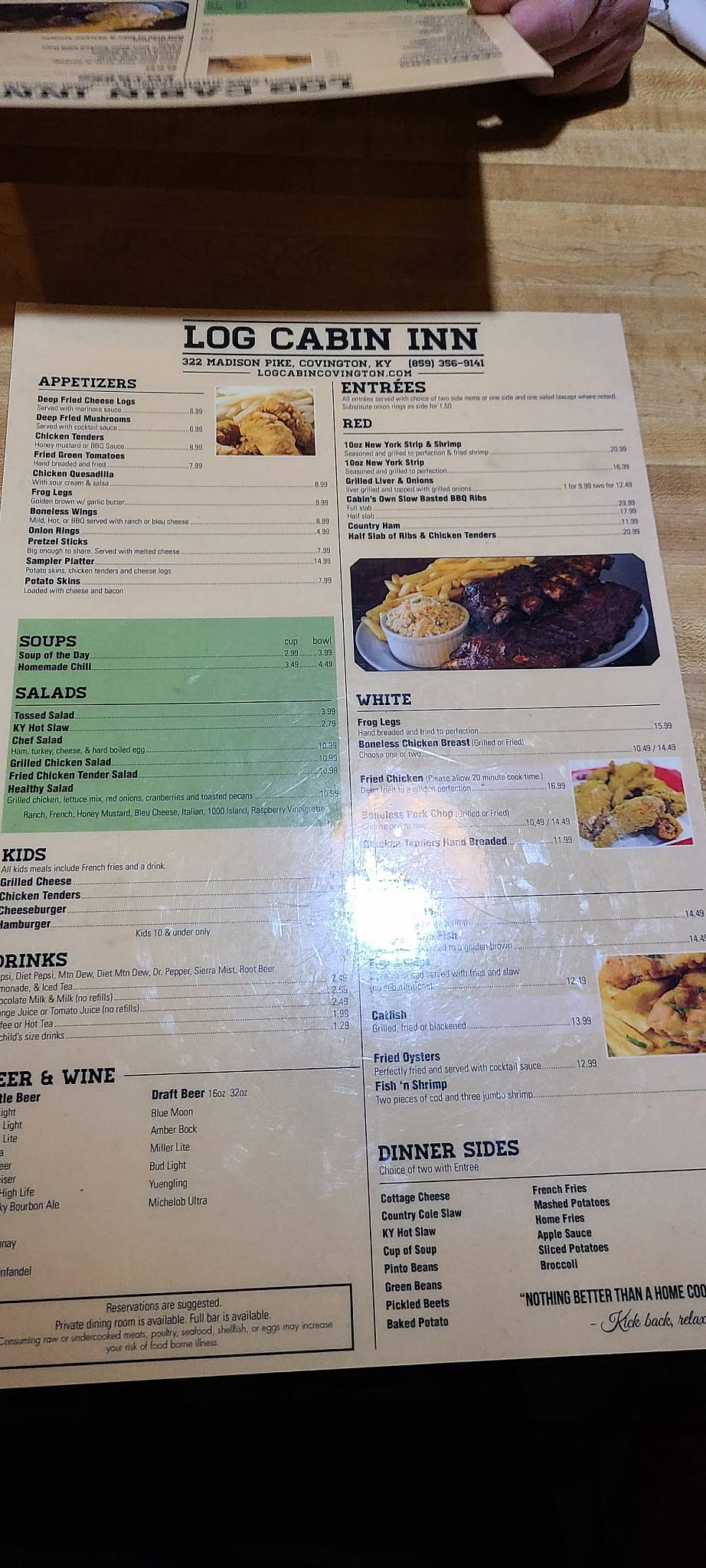 Menu at Log Cabin Inn steakhouse, Covington, 322 Madison Pike
