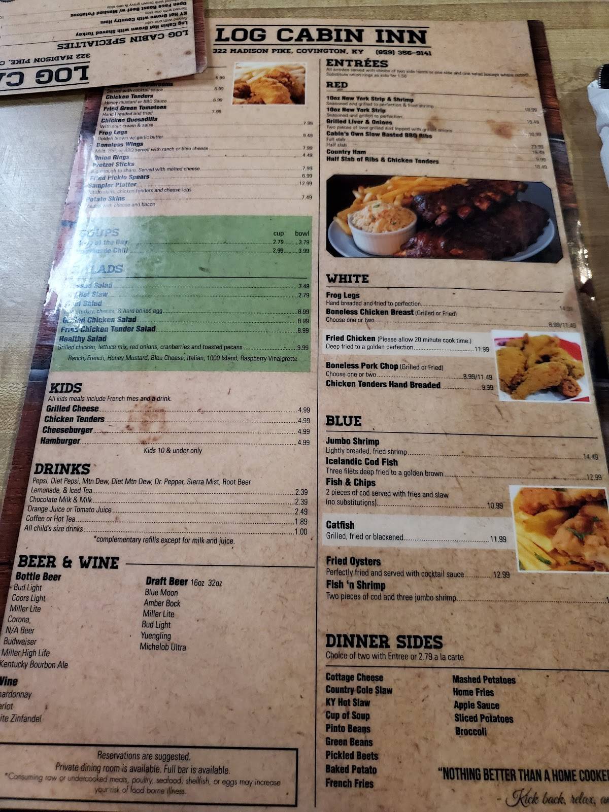 Menu at Log Cabin Inn steakhouse, Covington, 322 Madison Pike