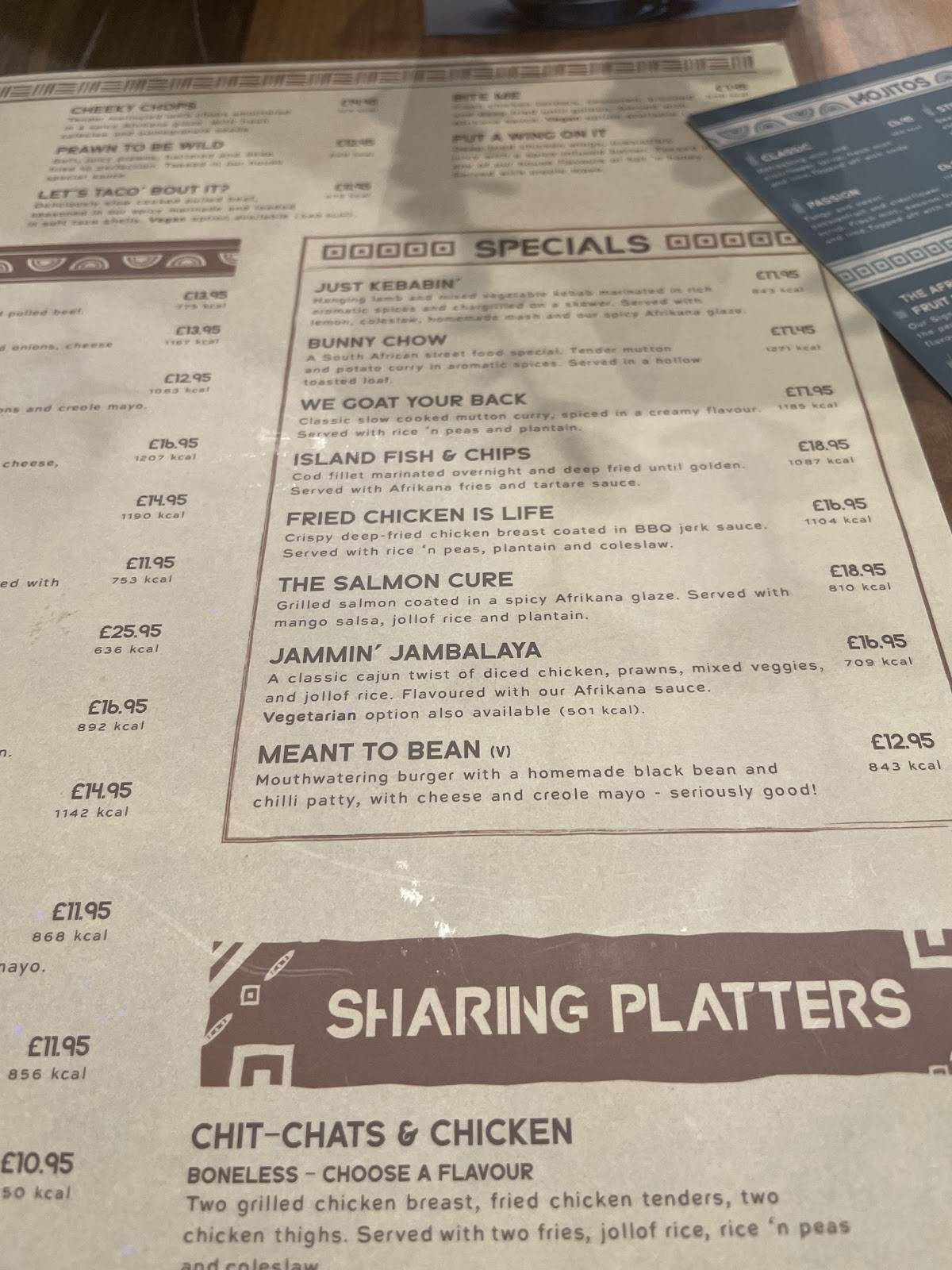 Menu at Afrikana Restaurant at The O2, London