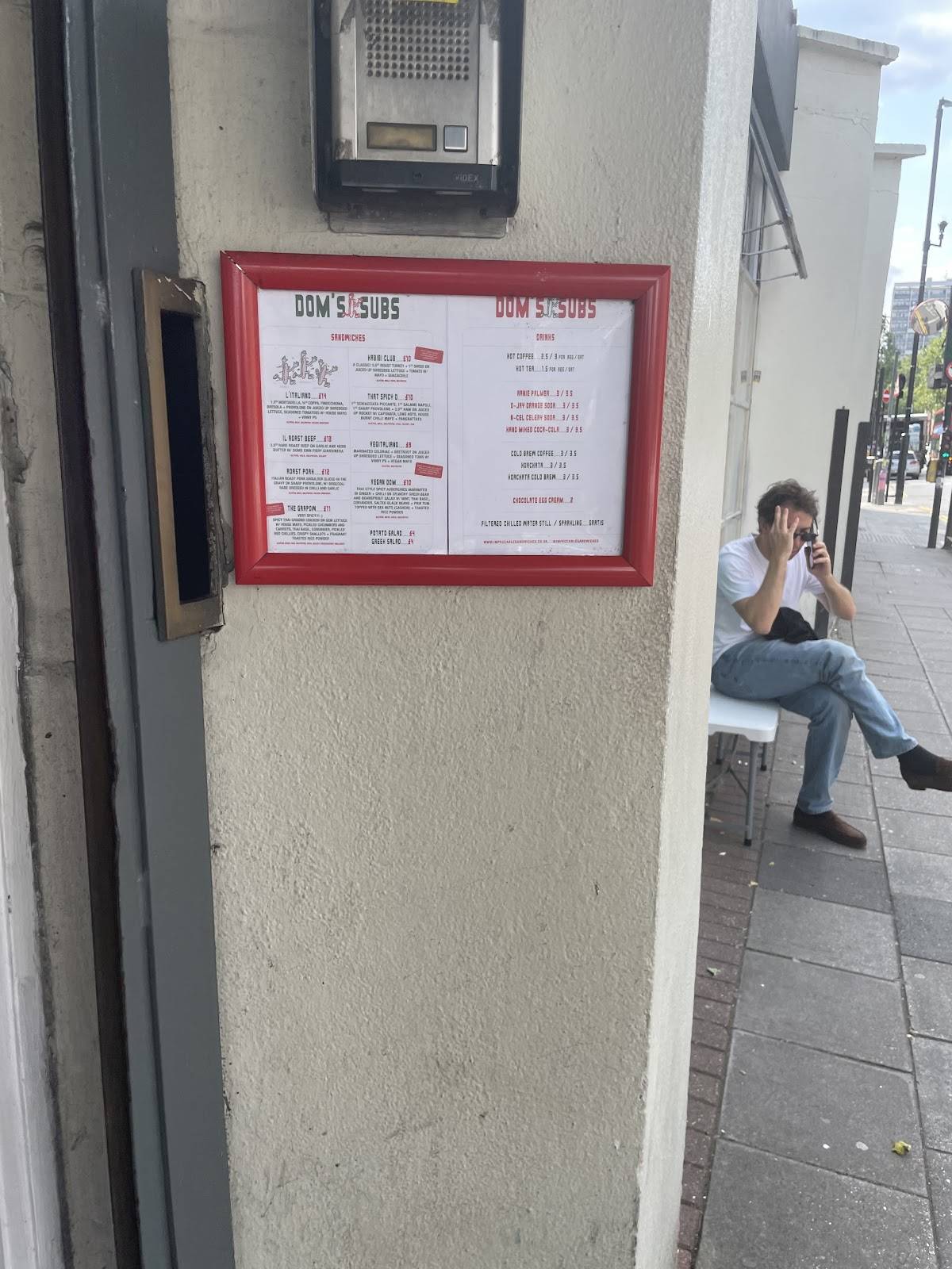 Menu at Dom's Subs restaurant, London, 262 Hackney Rd