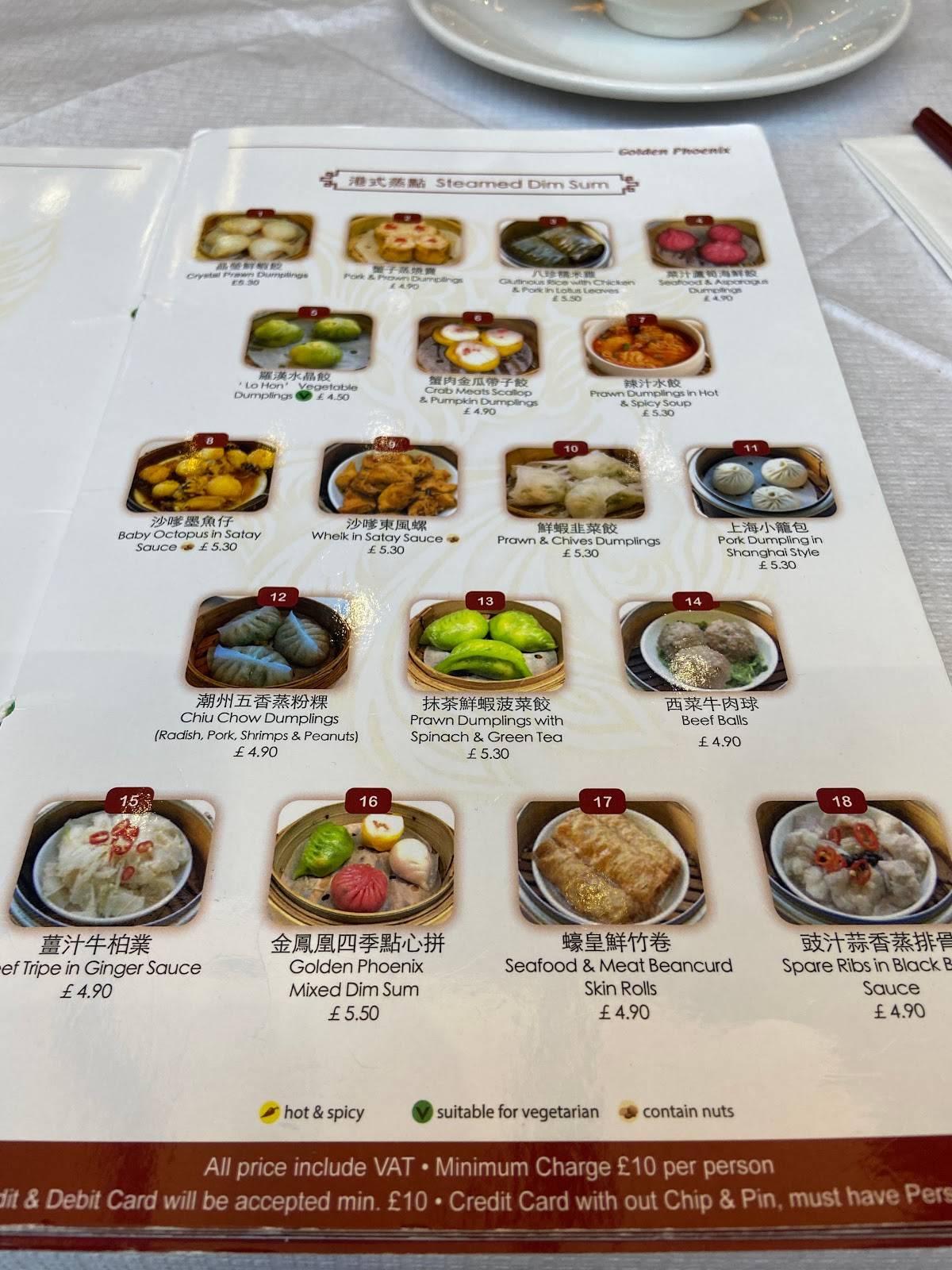 Menu at Golden Phoenix restaurant, London, 37-38 Gerrard St