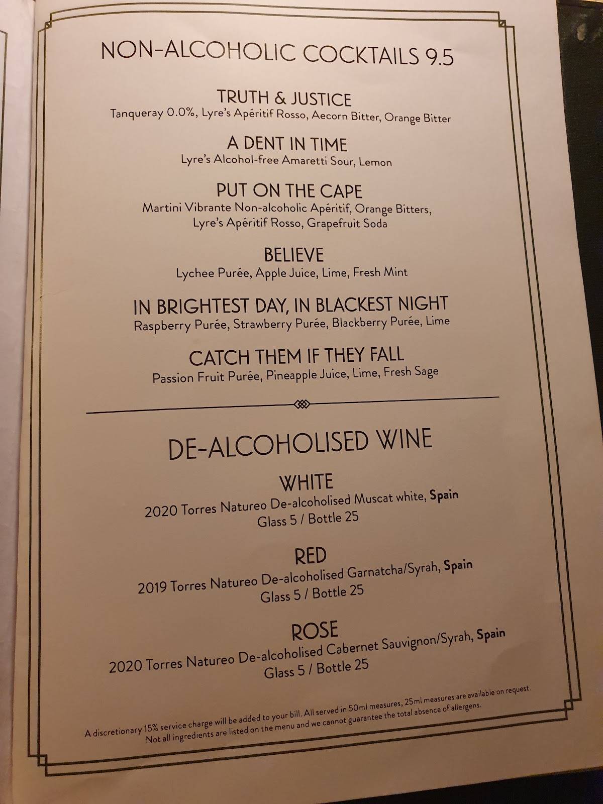 Menu at The Iceberg Lounge at Park Row restaurant, London