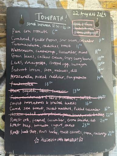 Menu at Towpath cafe, London