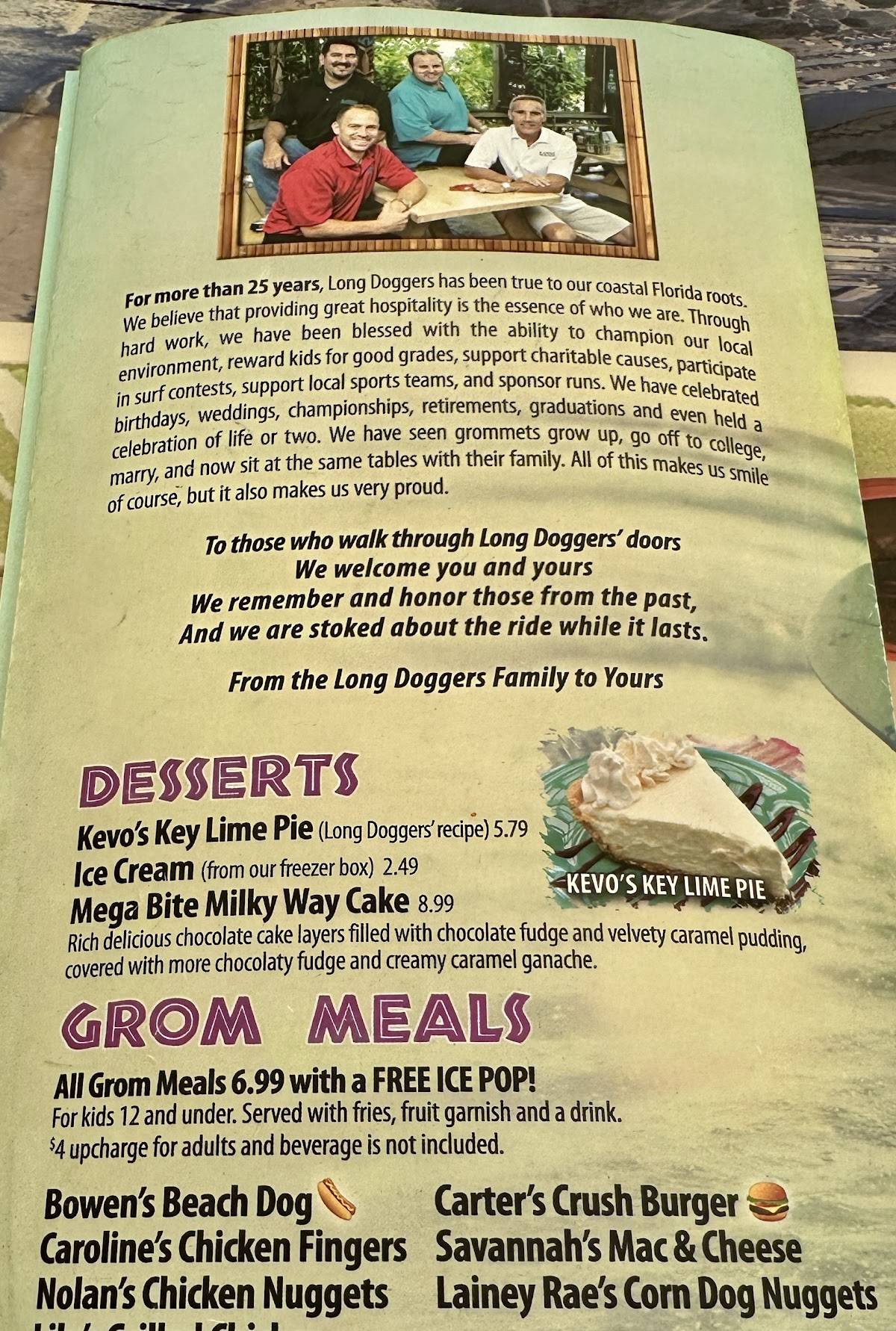 Menu at Long Doggers restaurant, Cocoa Beach