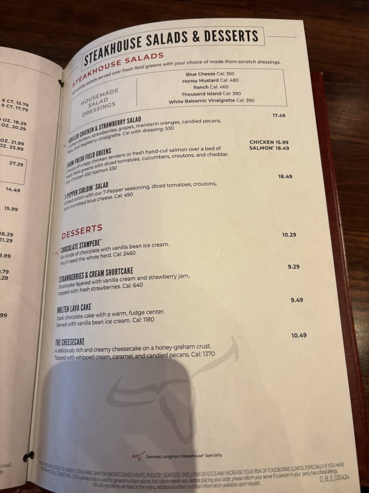 Menu at LongHorn Steakhouse, Mount Dora