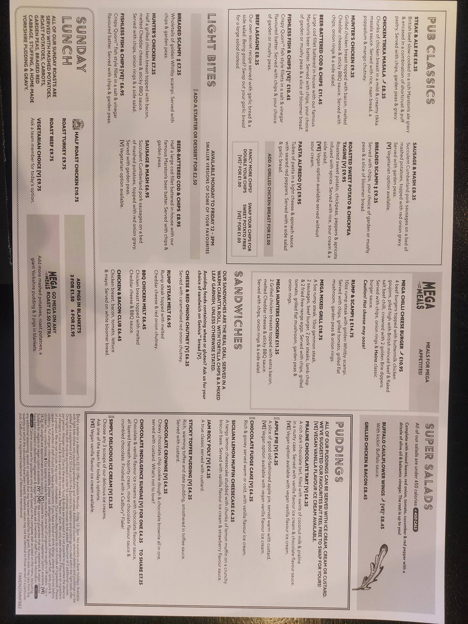 Menu at Longacre pub & bar, Saltburn-by-the-Sea