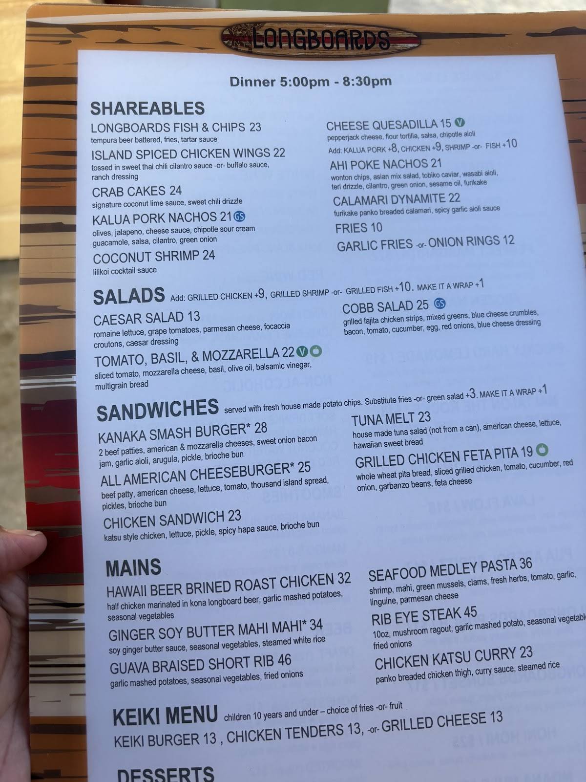 Menu at Longboards pub & bar, Kapolei