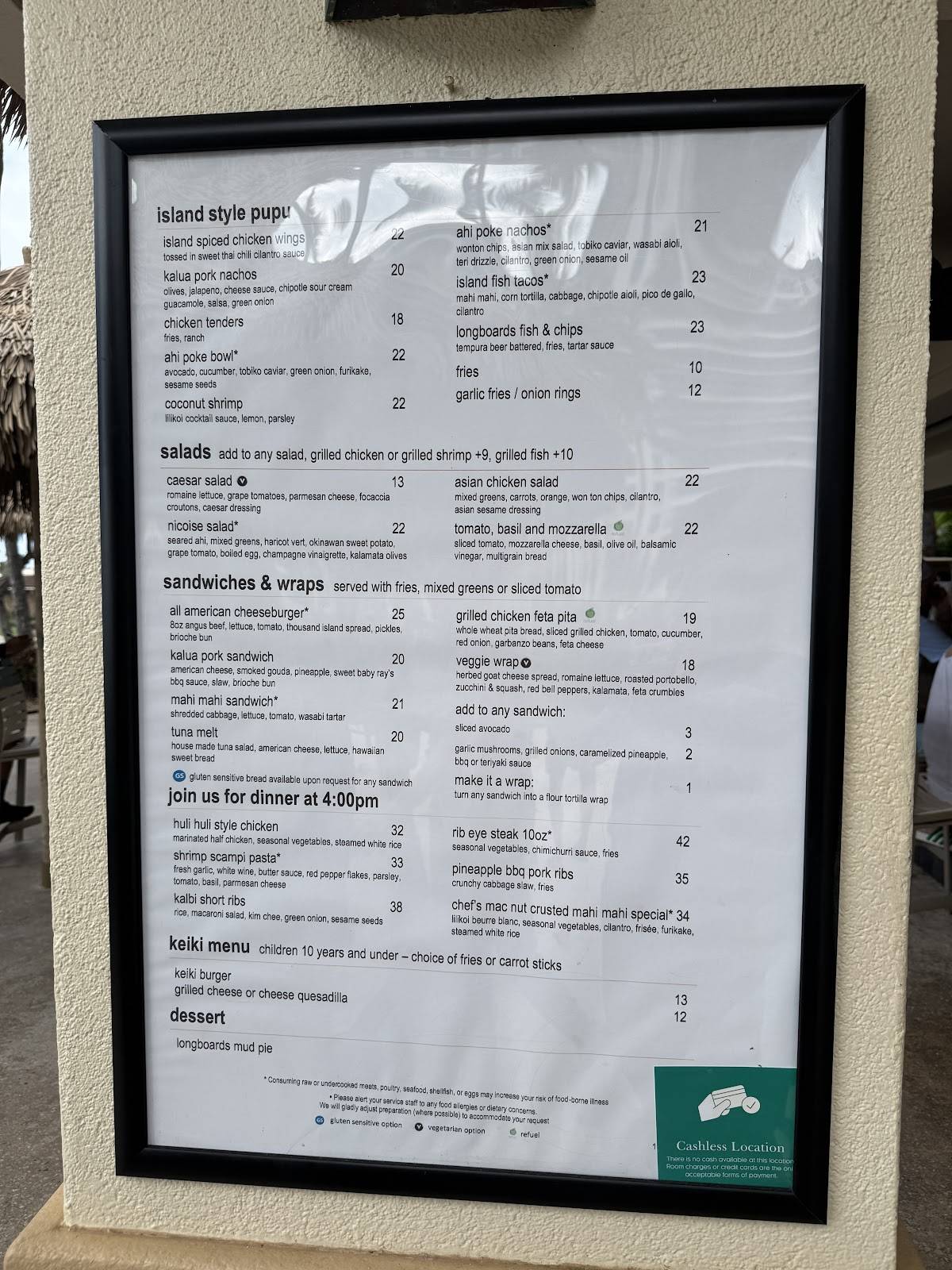 Menu at Longboards pub & bar, Kapolei