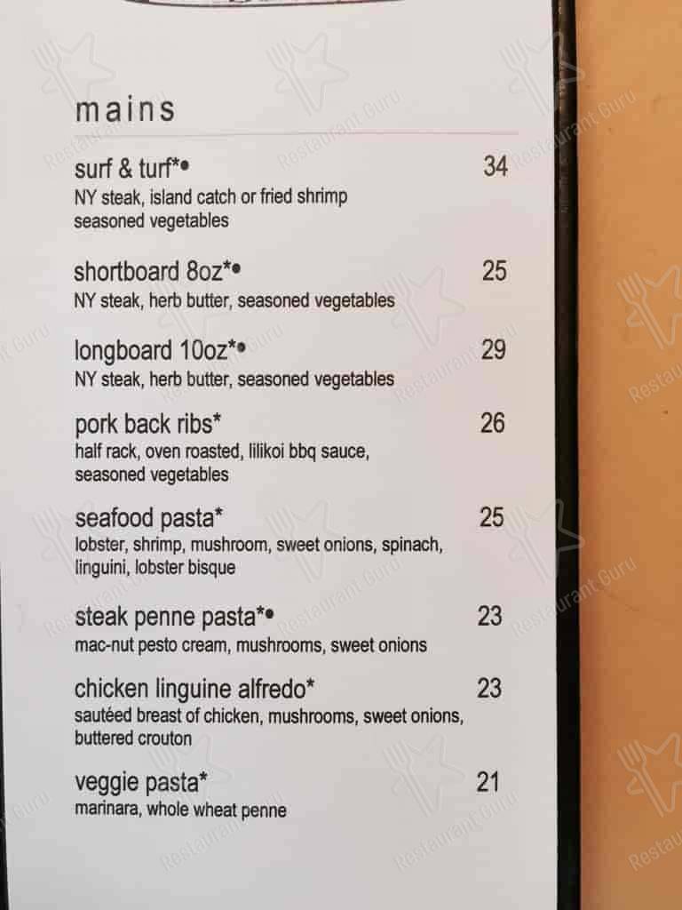 Menu at Longboards pub & bar, Kapolei