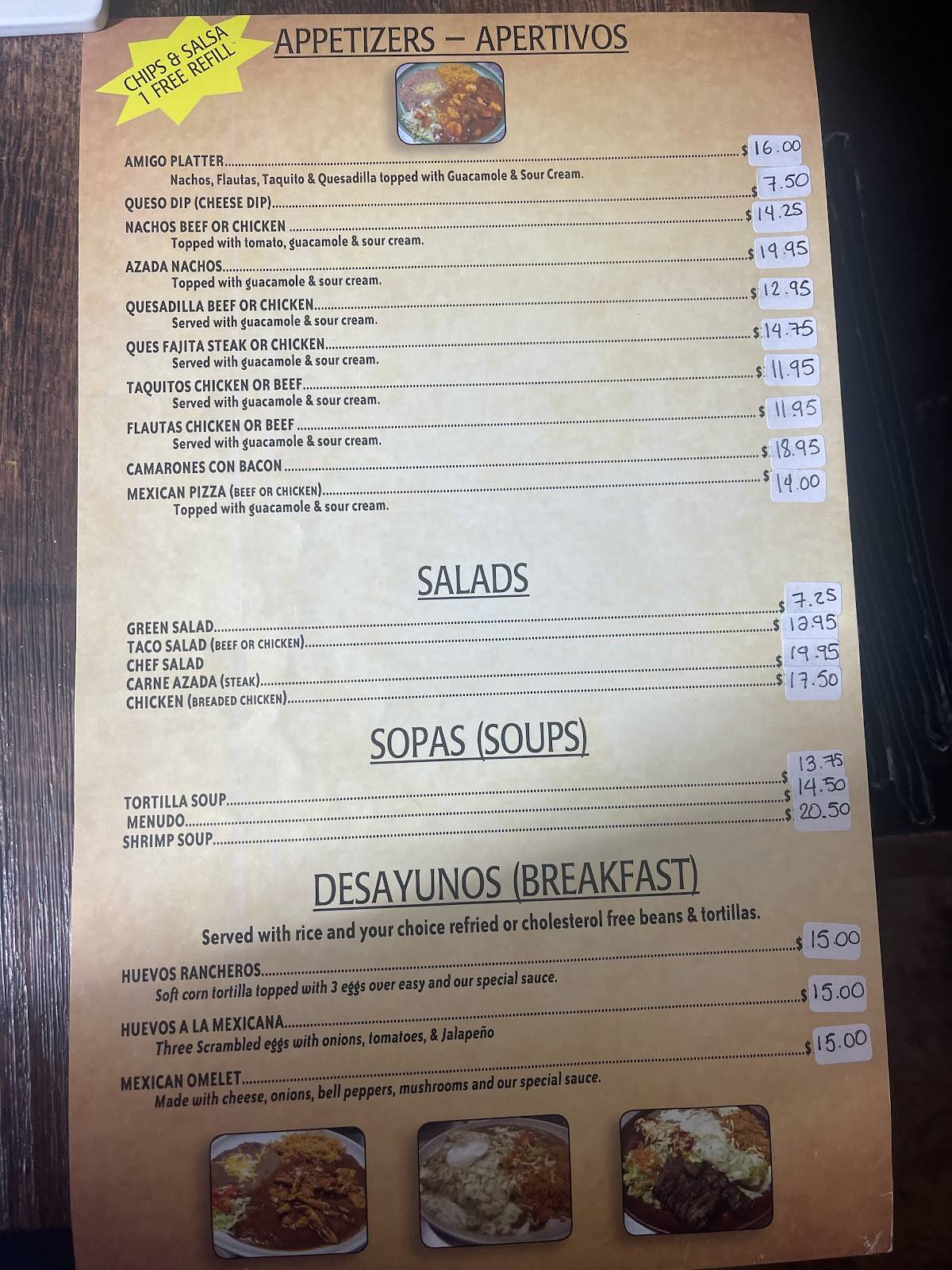Menu at Los Amigos of Glendive restaurant, Glendive