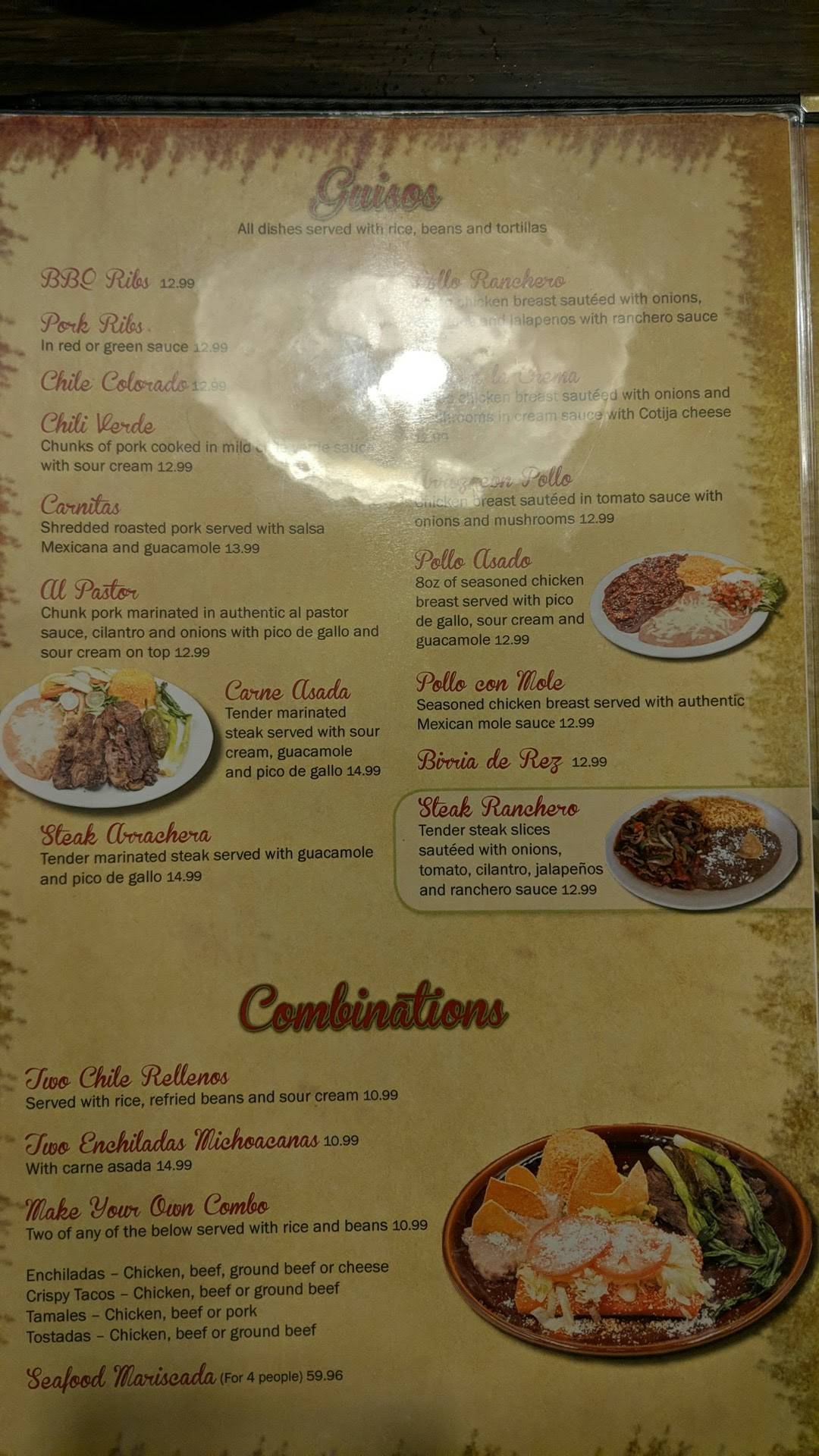 Menu at Los Costeños Restaurant, Corning