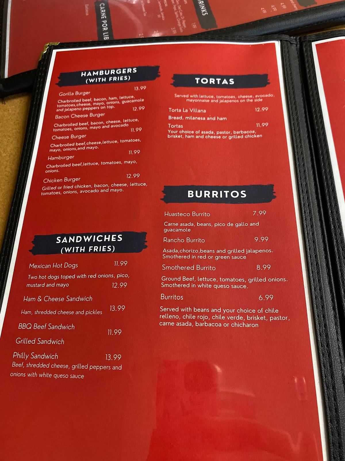 Menu at Los Dos Carnales Mexican Restaurant, Borger