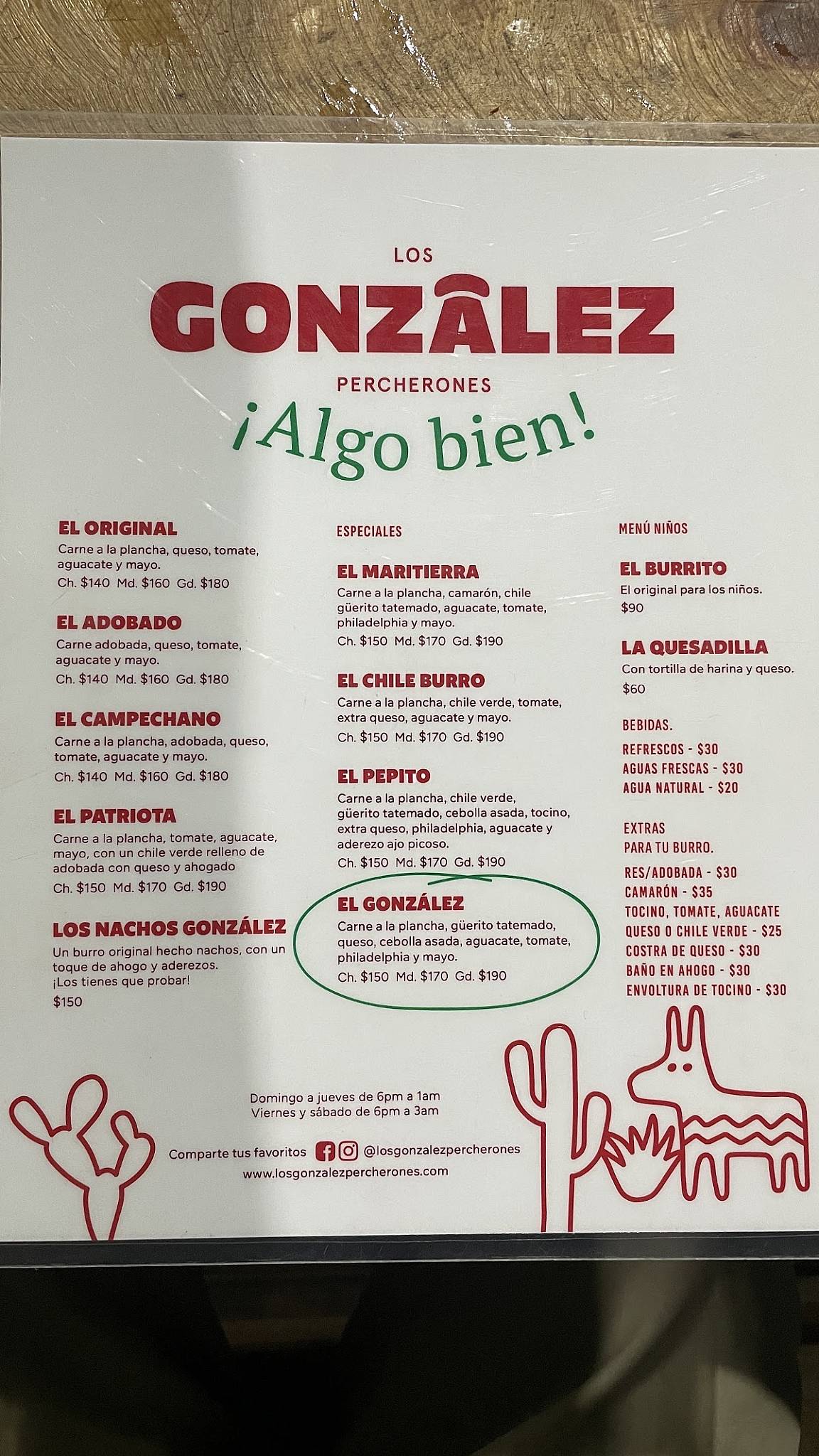 Menu at Los Gonzalez Percherones - 5 de Mayo restaurant, Mexico