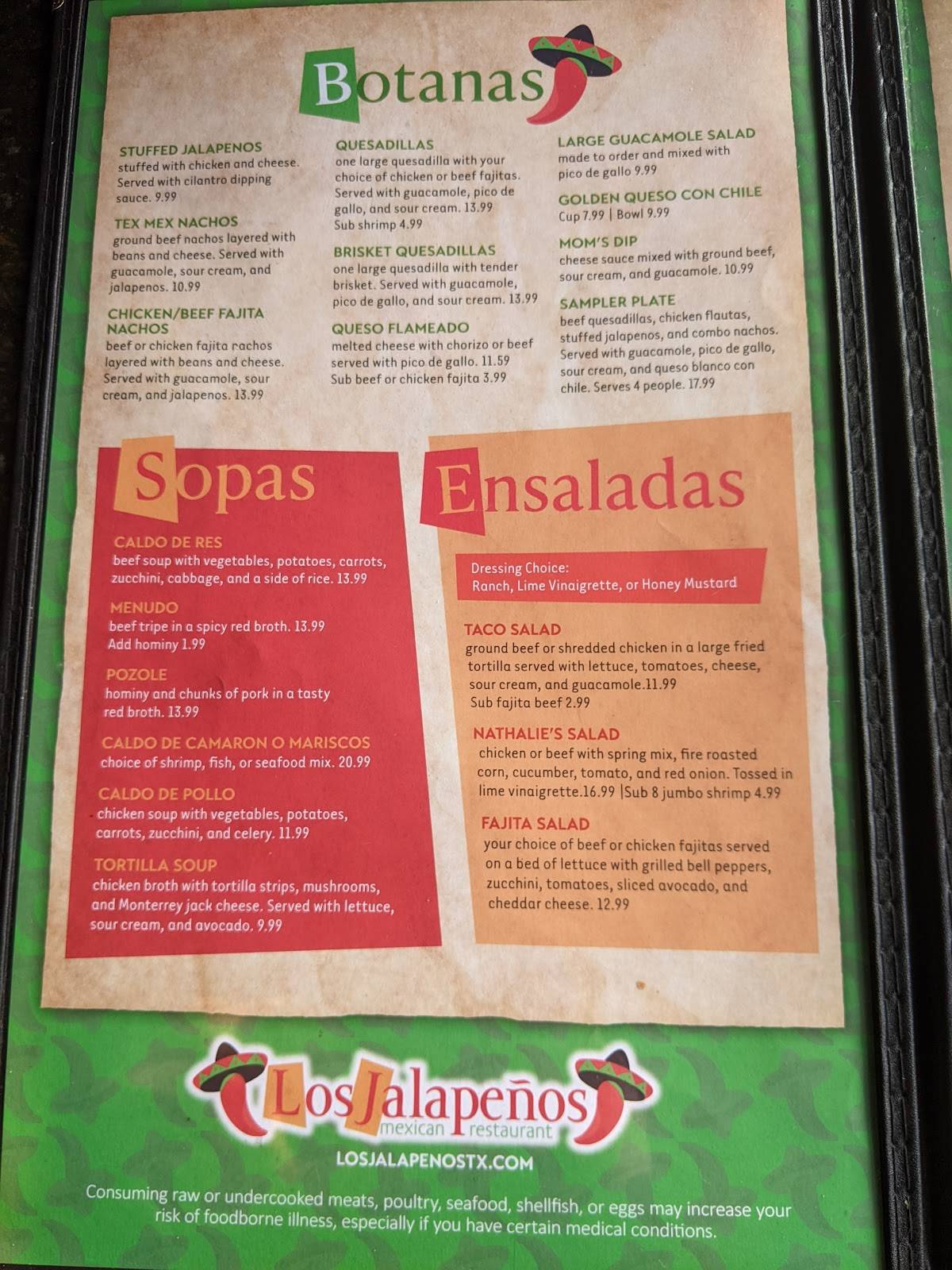 Menu at Los Jalapenos restaurant, Little Elm, 420 E Eldorado Pkwy