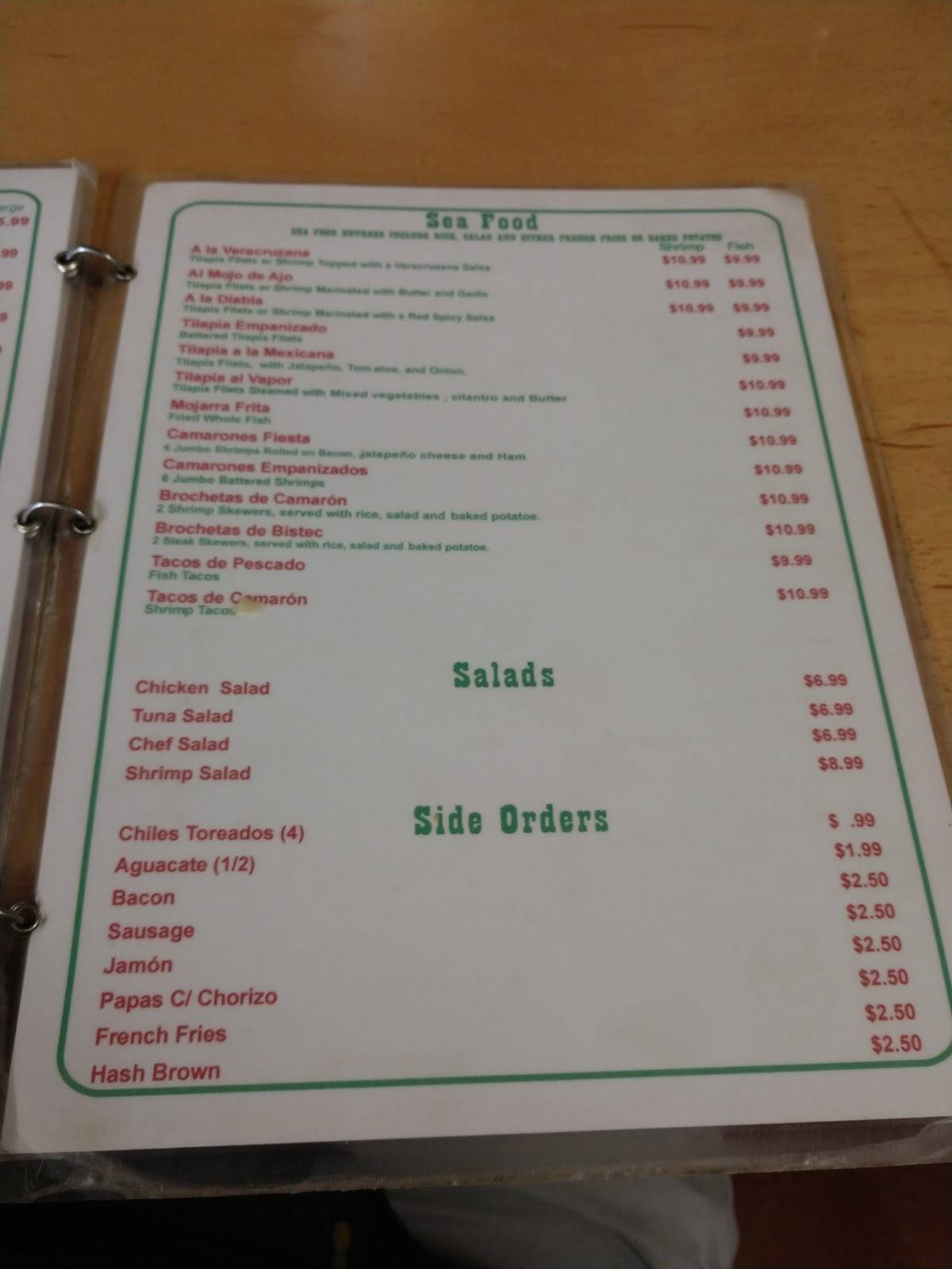 Menu at Los Jarrones restaurant, Canutillo, Doniphan Dr