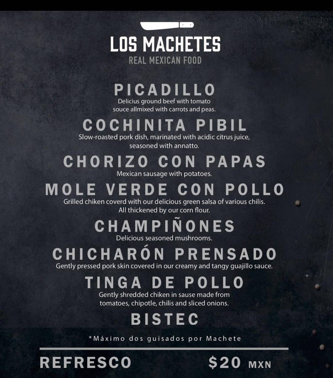 Menu at Los Machetes Public Market, Playa del Carmen