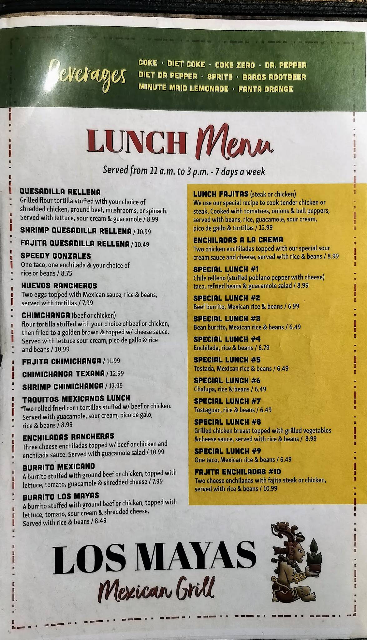 Menu at Los Mayas Mexican Restuarant restaurant, DeRidder, 804 N Pine St