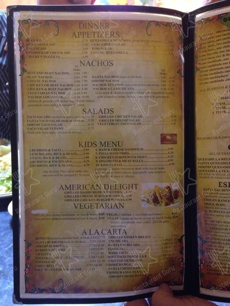 Menu at Los Mayas Mexican Restuarant restaurant, DeRidder, 804 N Pine St