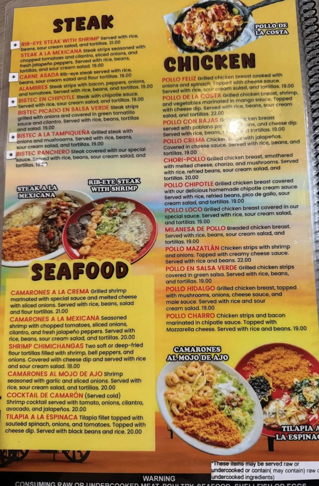 Menu at Los Nuevos Charros Mexican Restaurant, Sunset Beach