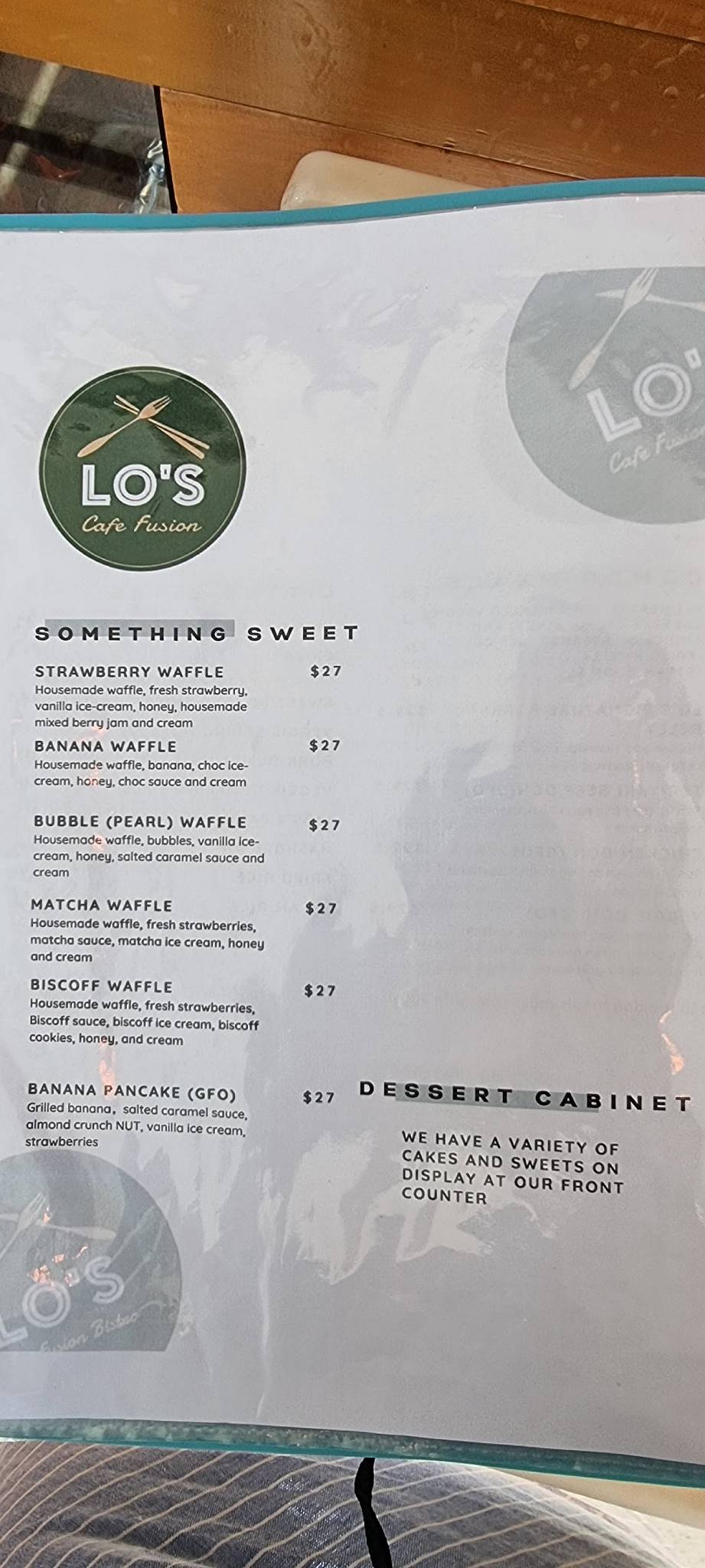 Menu at Lo’s restaurant, Karratha