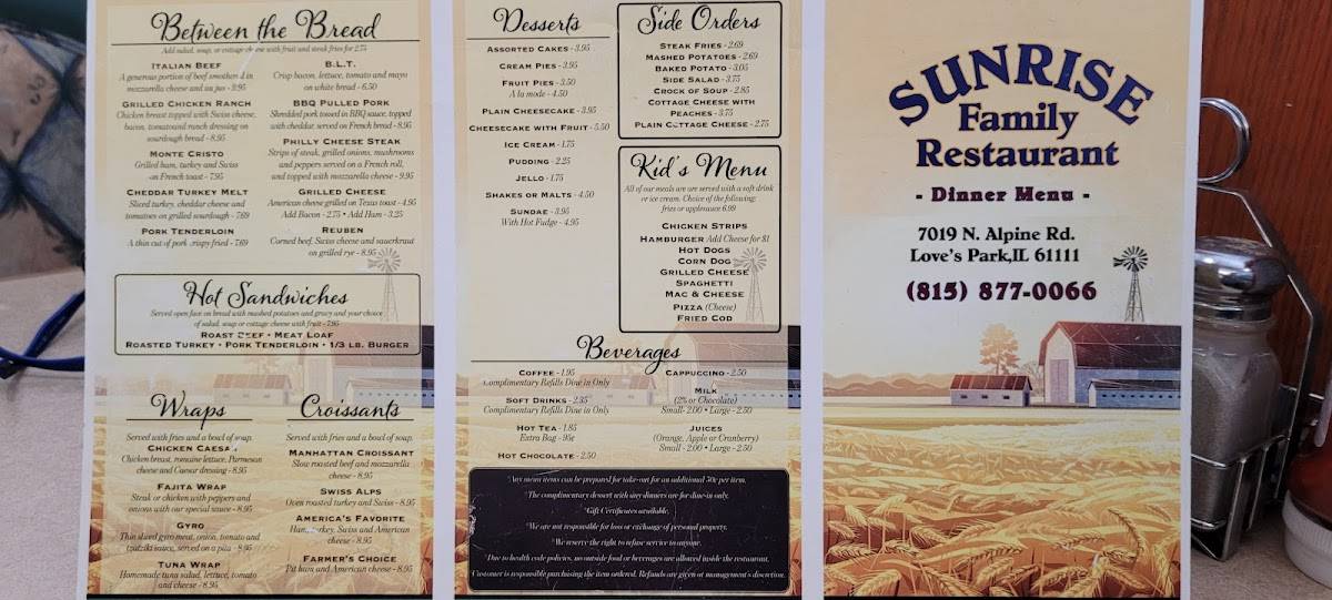 Menu at Sunrise Family Restaurant, Loves Park, N Alpine Rd