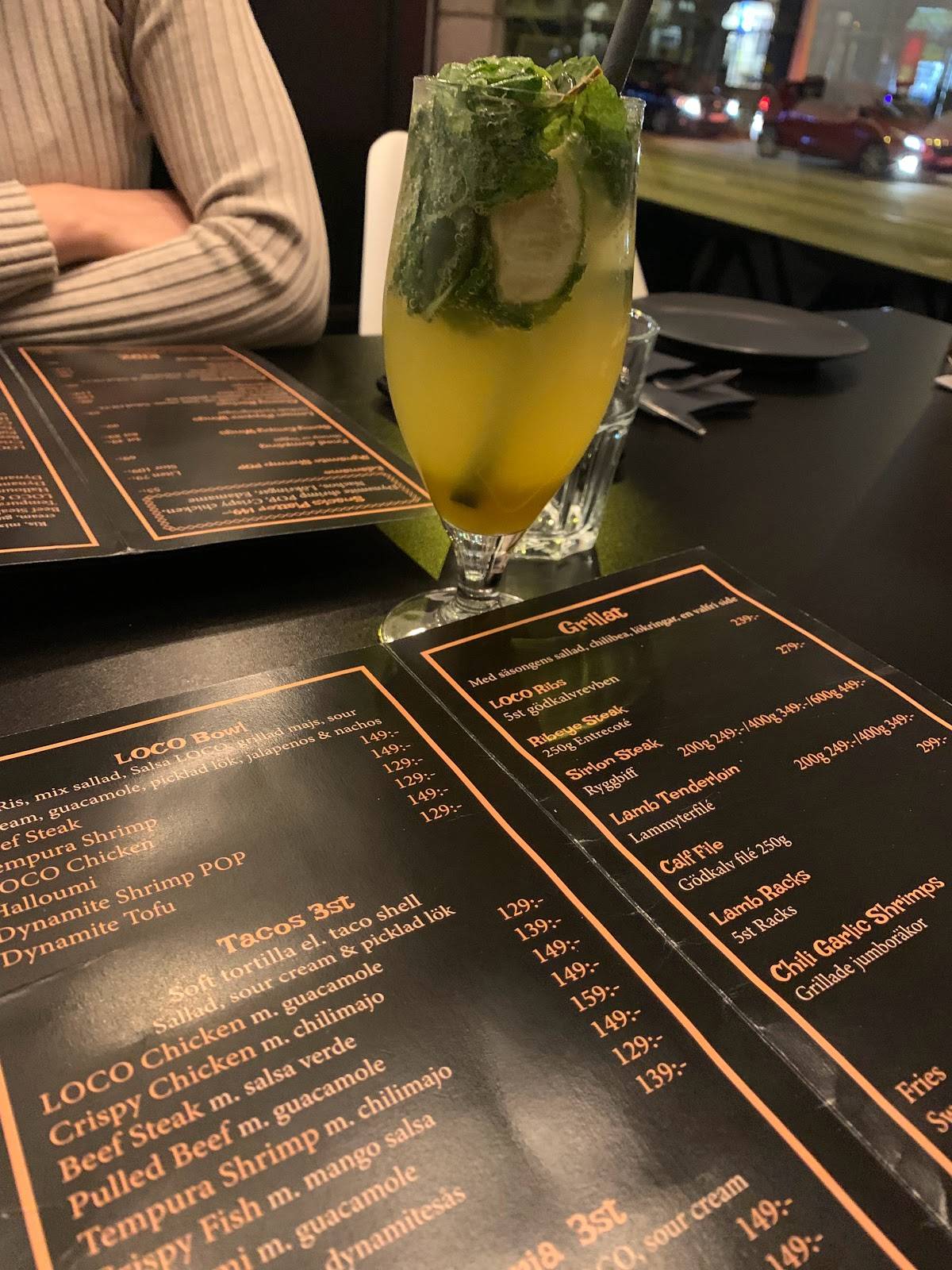 Menu at Lowkey Loco restaurant, Malmö