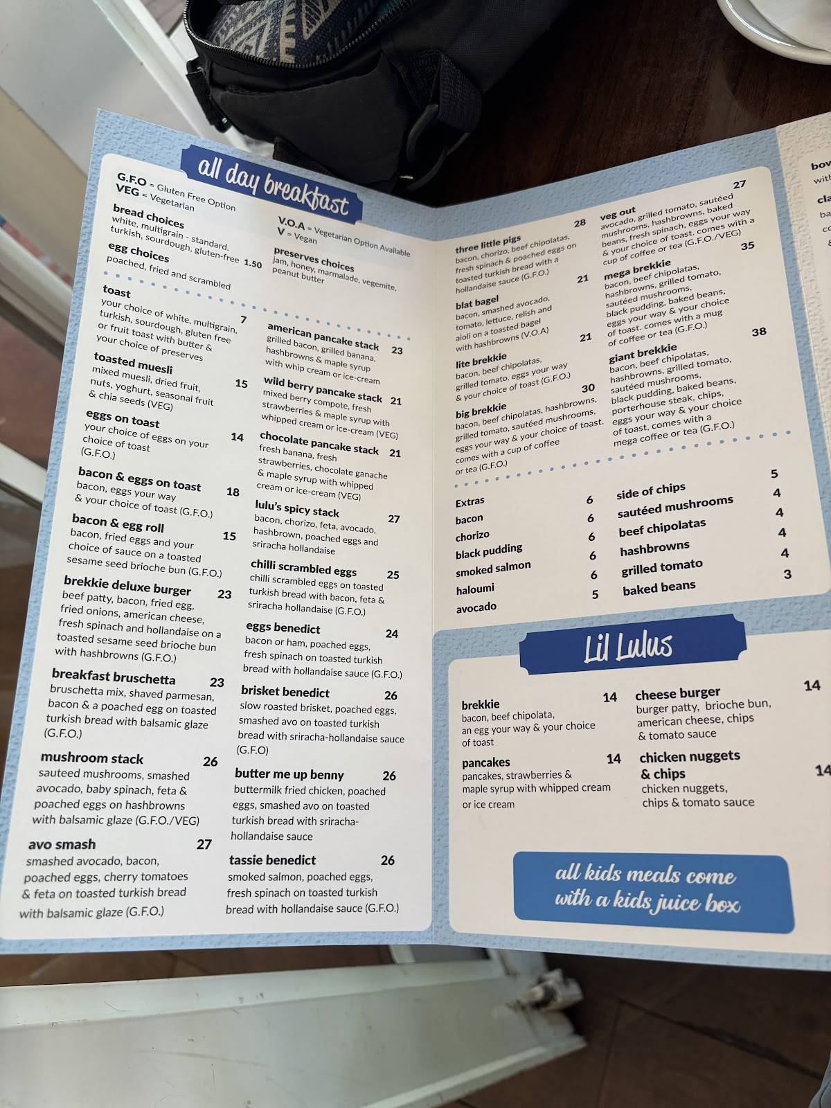 Menu at Lu Lu's Cafe, Rockingham