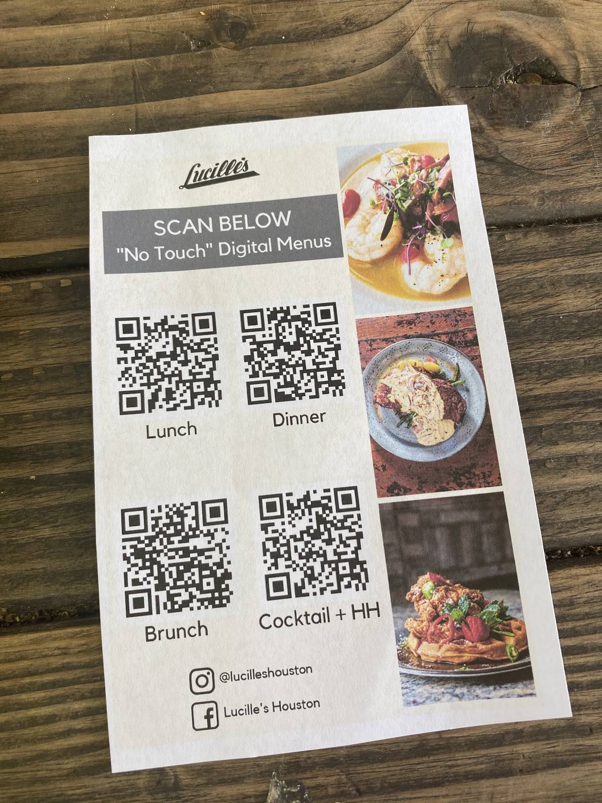 Menu at Lucille's restaurant, Houston