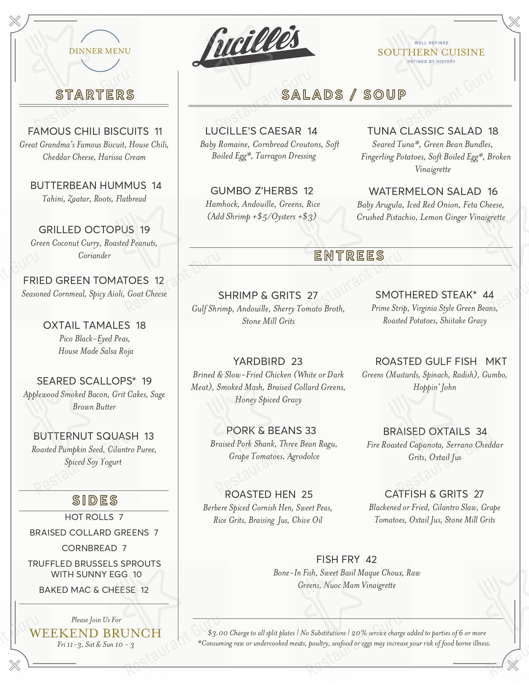Menu at Lucille's restaurant, Houston
