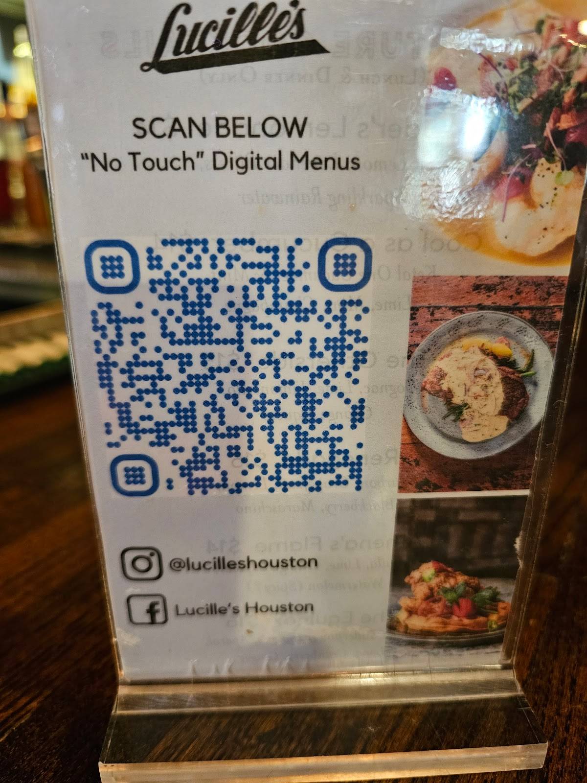Menu at Lucille's restaurant, Houston