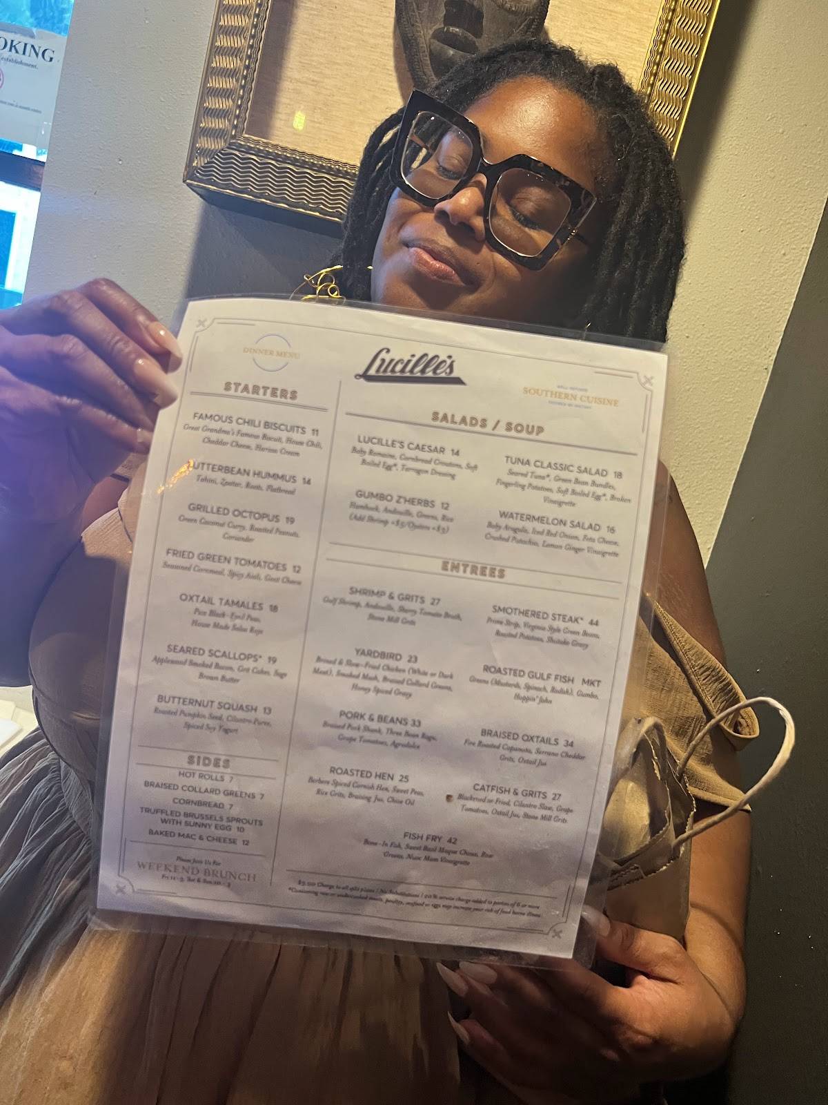 Menu at Lucille's restaurant, Houston