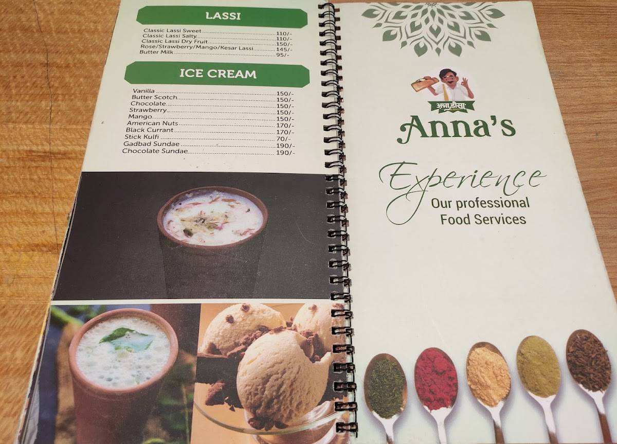 Menu at Anna’s dosa, Lucknow