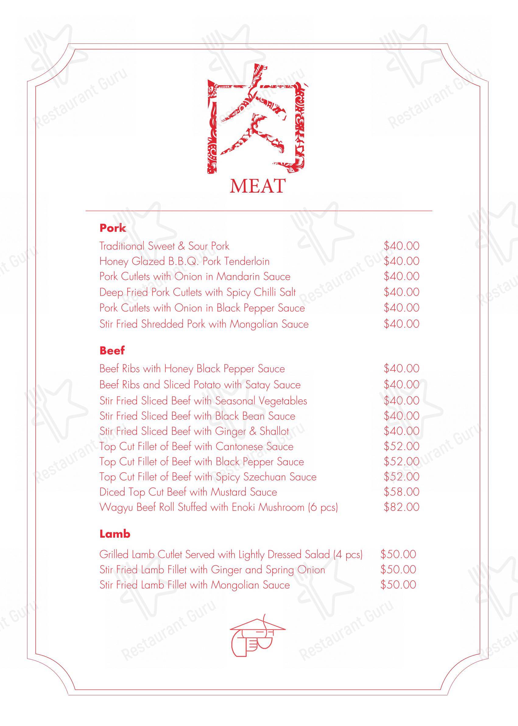 Menu at Lucky Chan Restaurant, Southbank, Crown Casino